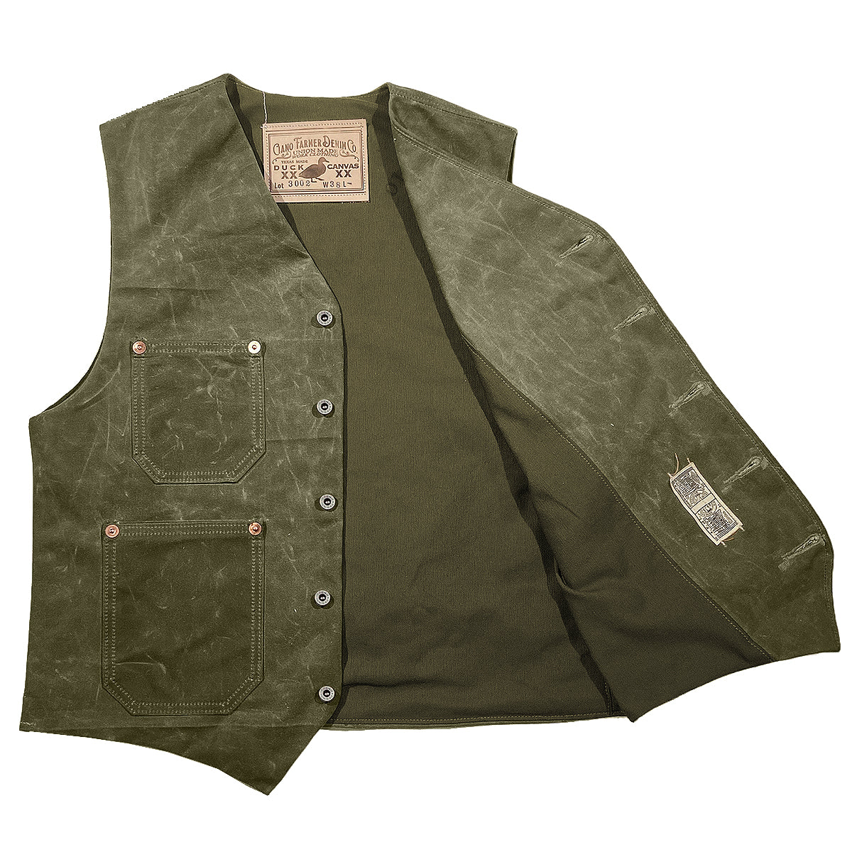 #3002 15oz Wax Duck Canvas Waistcoat Field Tan Green TYPE IH [ ICHIRO ...