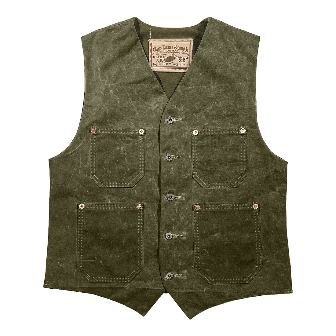 #3002 15oz Wax Duck Canvas Waistcoat Field Tan Green TYPE IH [ ICHIRO ...